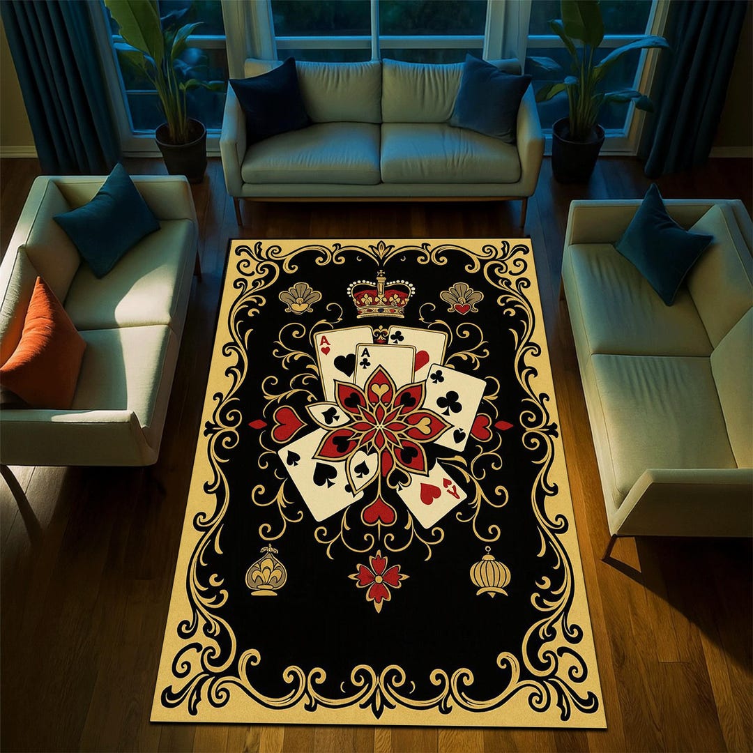 Casino Playing Cards Rug: Black & Gold Game Room Decor - Etsy