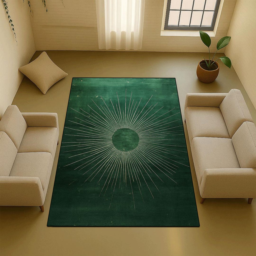 Boho Emerald Green Sunburst Rug, Gold Starburst Carpet - Etsy