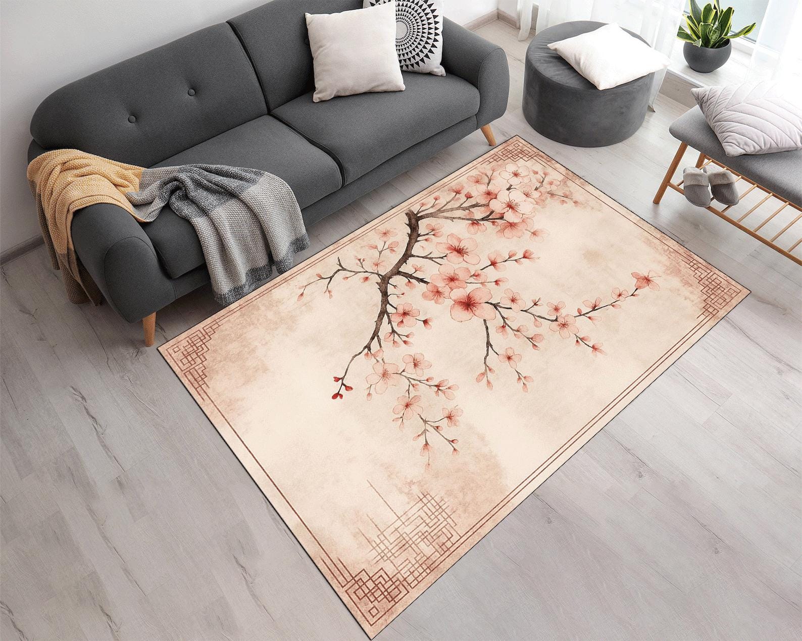 Cherry Blossom Rug: Japanese Sakura Floral Polyester Area Rug - Etsy