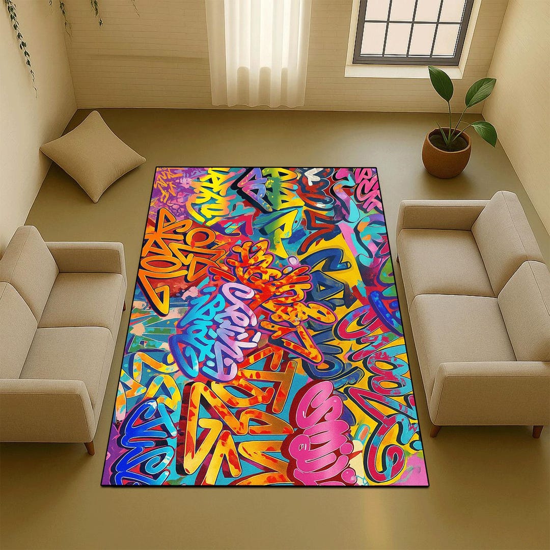 Colorful Graffiti Area Rug – Urban Hip Hop Street Art Carpet - Etsy