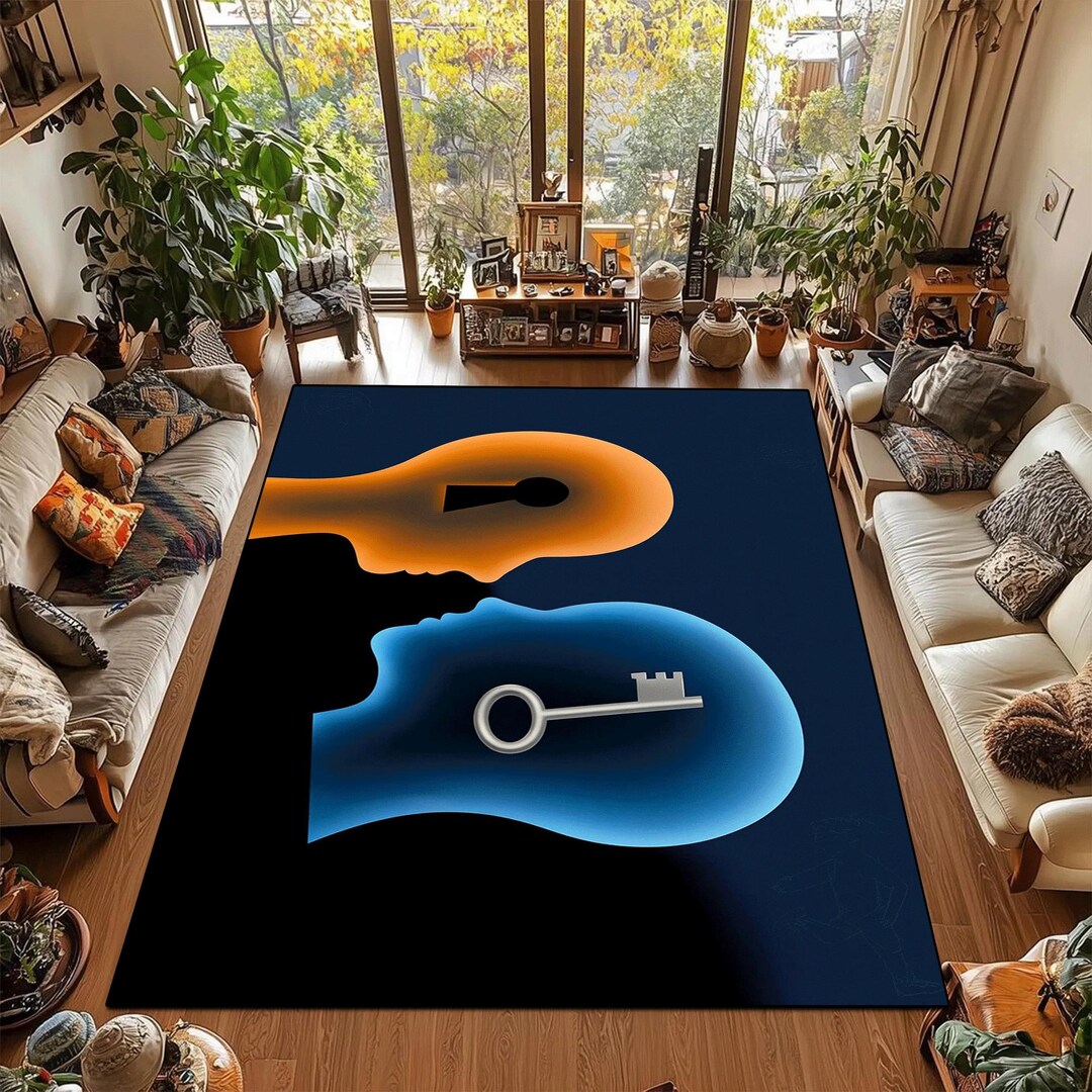Abstract Key & Mind Art Rug: Modern Surreal Home Decor - Etsy