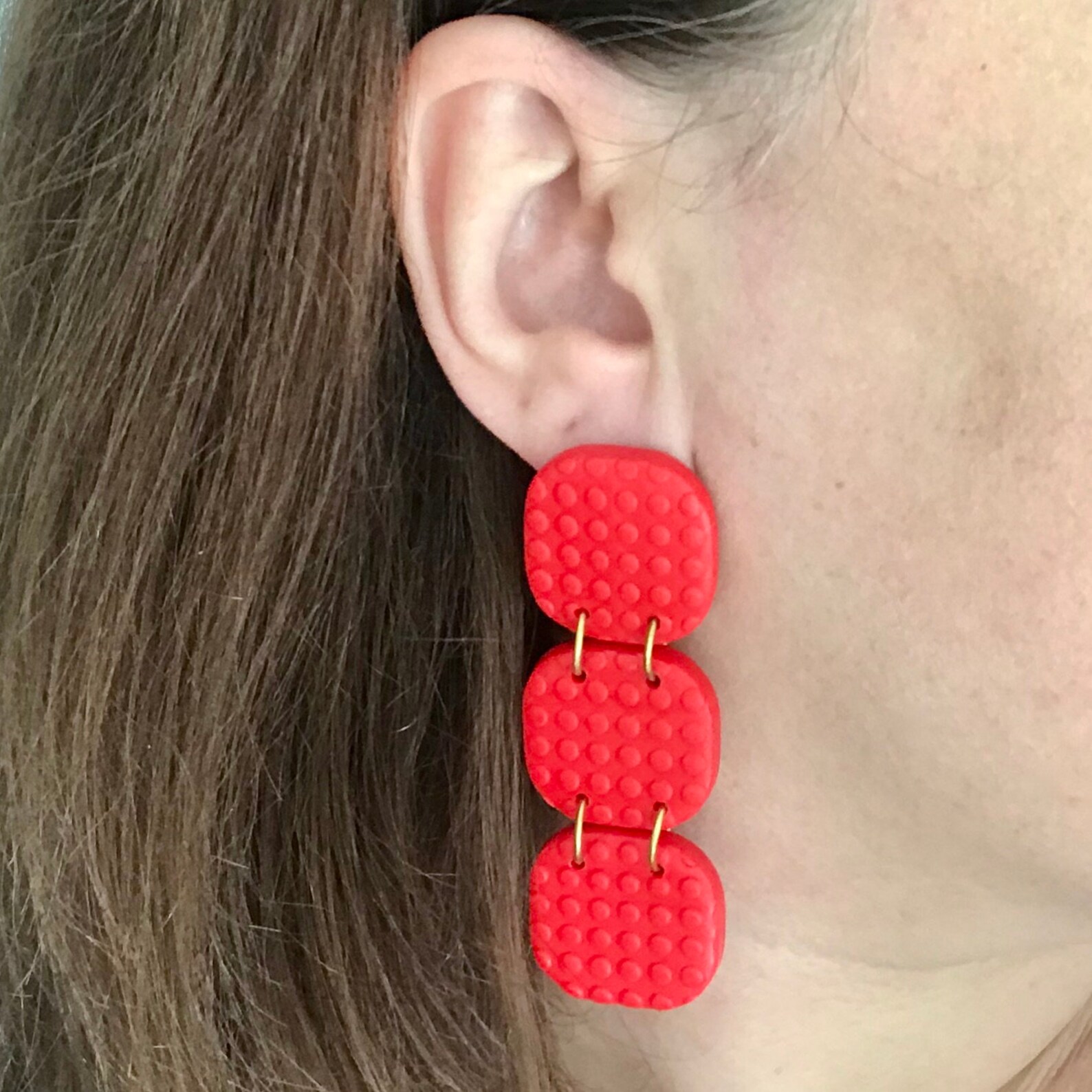 Triple Building Block Earrings Red Polymer Clay - Etsy