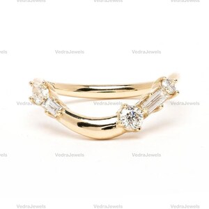 Solid Gold Curved Wedding Band 14k Gold Moissanite Contour Ring Dainty ...