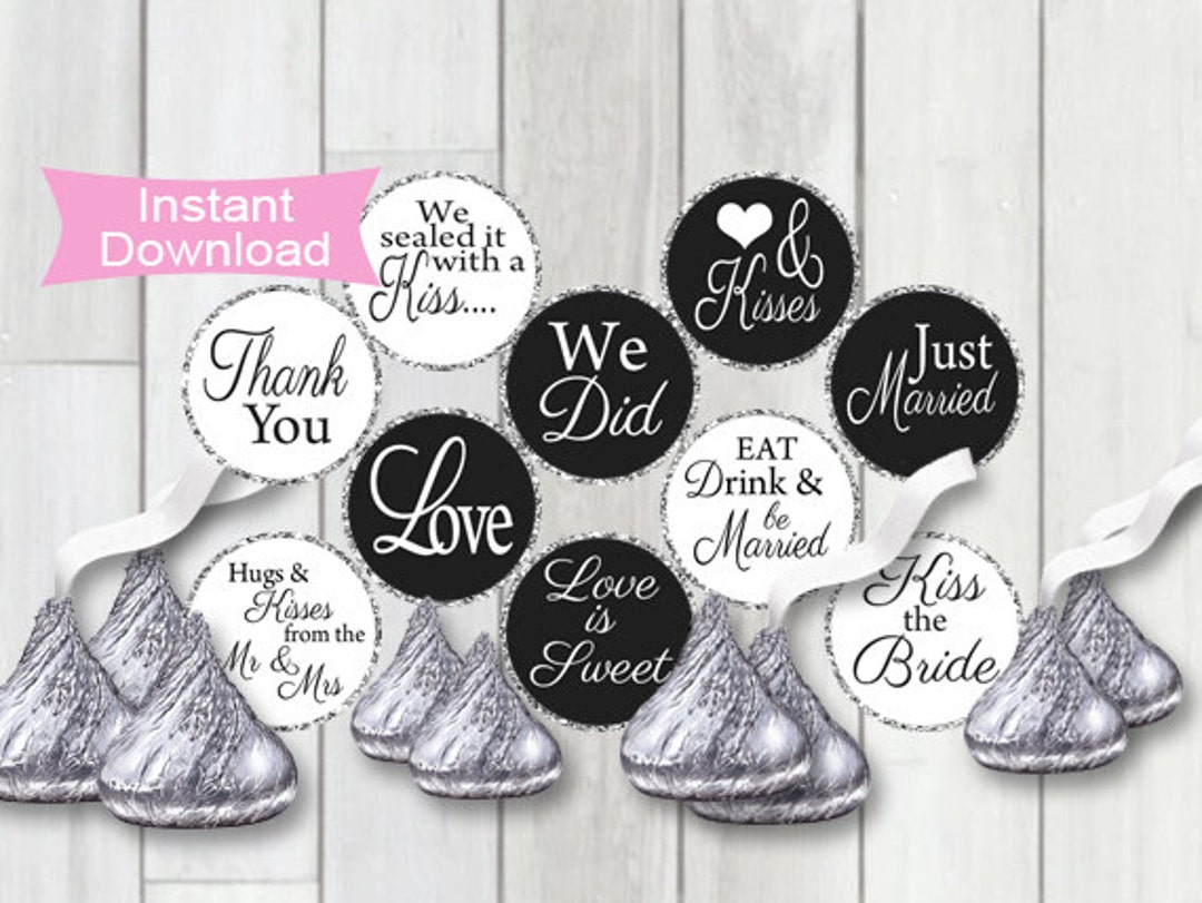 Printable Candy Stickers, Round Fit for Hershey Kiss Stickers, Wedding ...