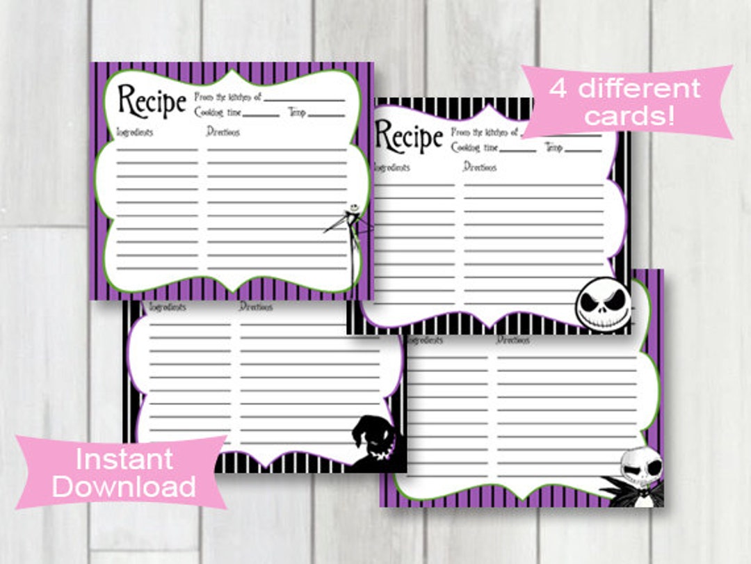 Printable Recipe Cards, Nightmare Before Christmas Recipe Cards, 6x5 ...