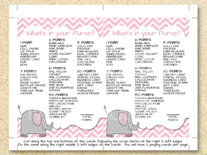 Baby Shower Printable Party Game What's in Your Purse | Etsy