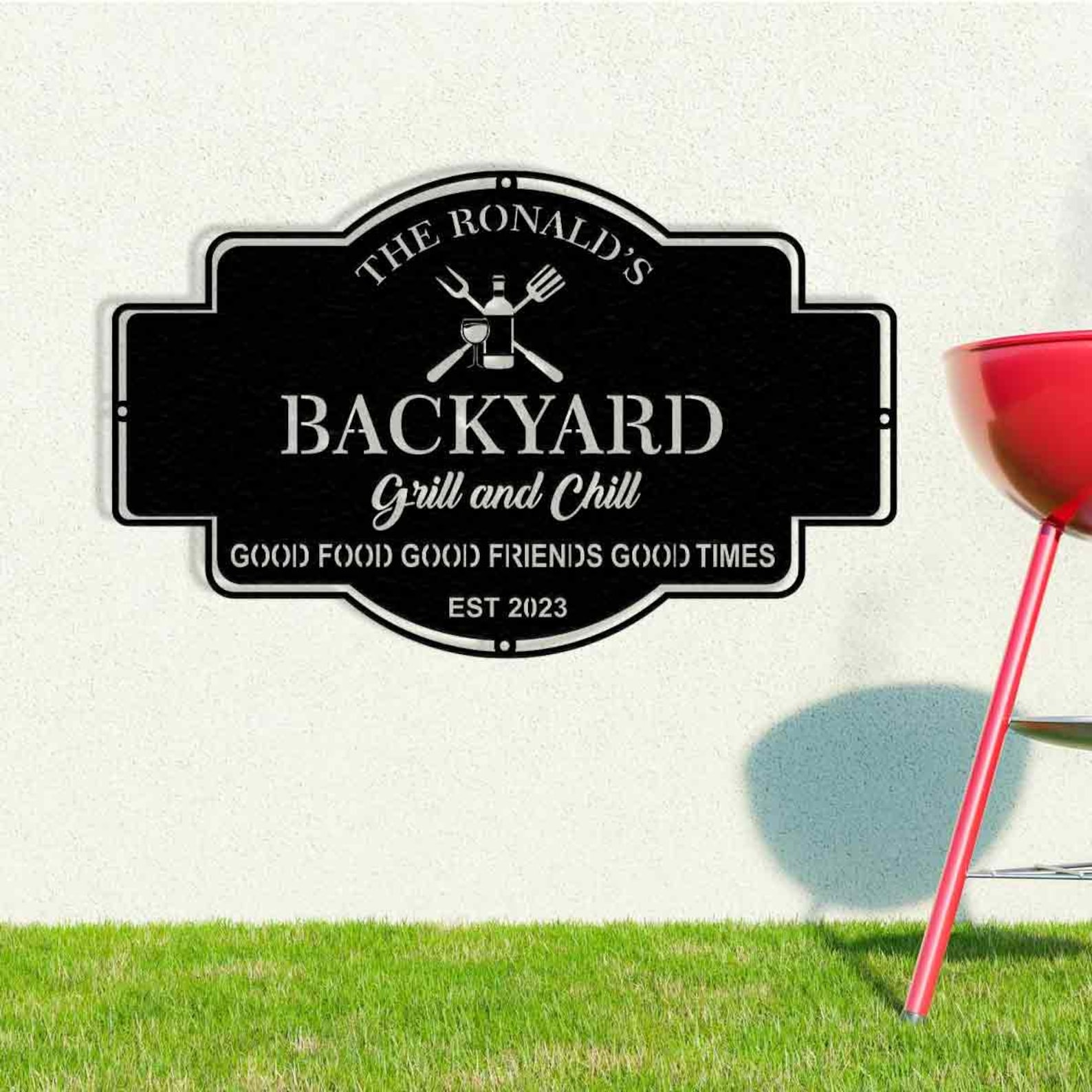 Personalized Backyard BBQ Metal Sign, Custom Bar & Grill Metal Sign ...