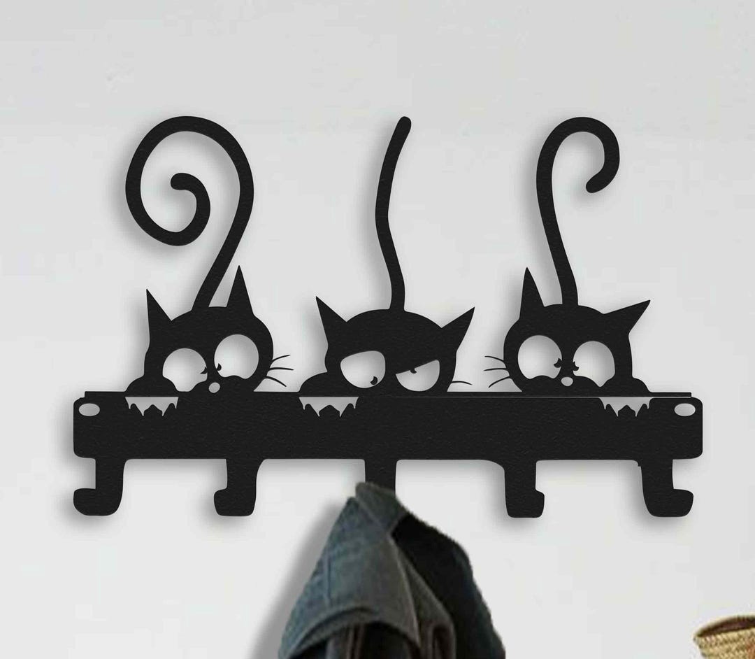 Cute Cat Key Hook, Metal Wall Art Wall Hooks Hanger, Garden Wall Decor ...