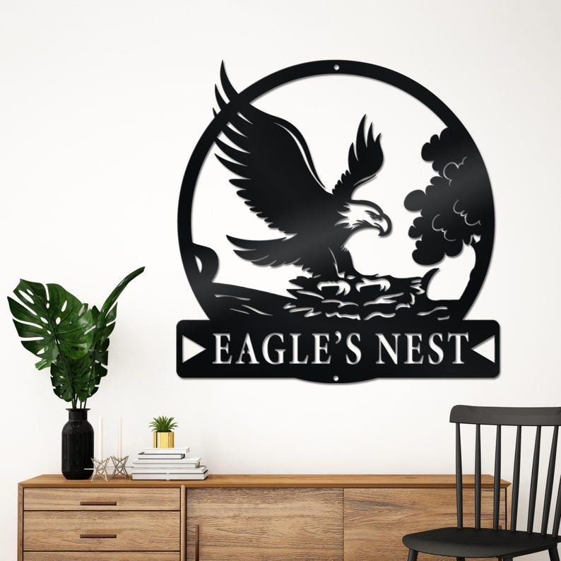 Eagle's Nest Sign - Metal Eagle Sign - Outdoor Monogram - Christmas ...