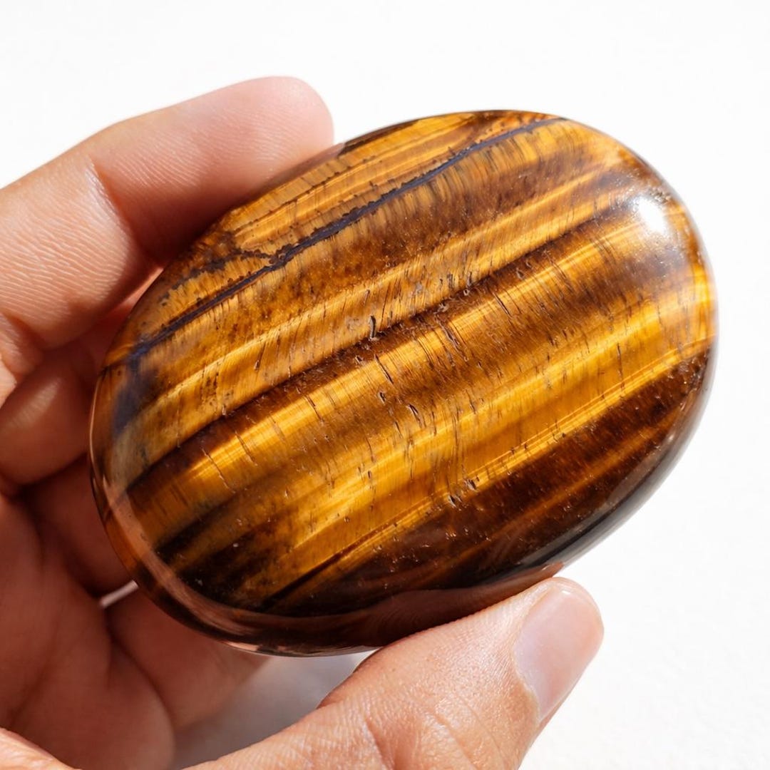 High Quality Tiger Eye Crystal Palm Stone 64 MM | Golden Flash Crystal ...
