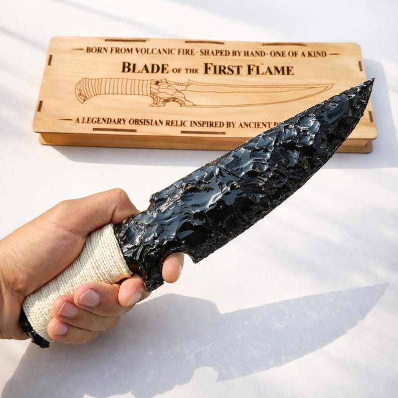 Blade of the First Flame Obsidian Knife 10 Inch | Hand Knapped Volcanic ...