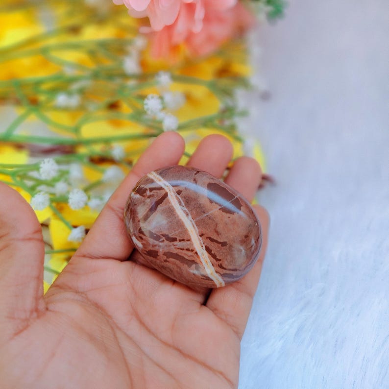 Natural Chocolate Jasper Crystal Palm Stone 58 Mm | Polished Agate ...