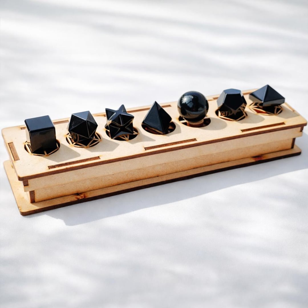 Black Obsidian Sacred Geometry Platonic Solids Set With Wooden Box | 7 ...