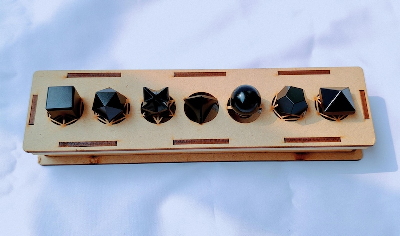 Black Obsidian Sacred Geometry Platonic Solids Set With Wooden Box | 7 ...