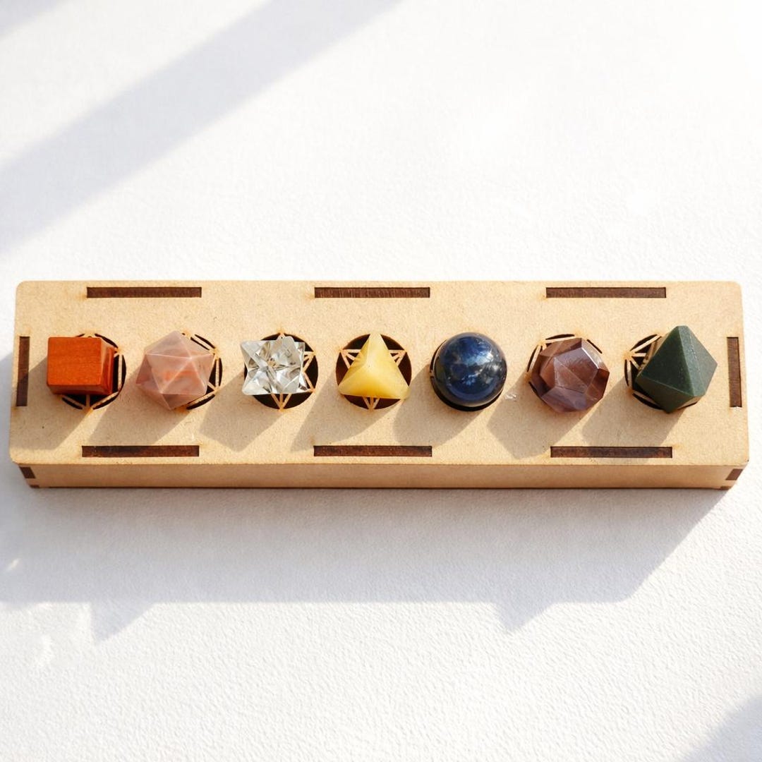 Chakra Platonic Solids Crystal Geometry Set With Wooden Box | 7 Piece ...