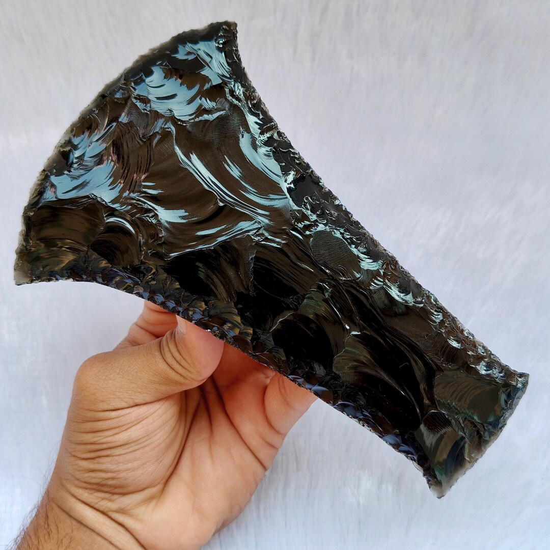 Natural Black Obsidian Axe Blade | Hand Knapped Crystal Axe Head for ...