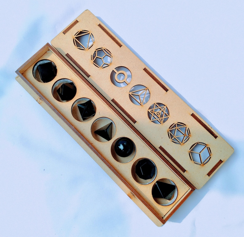 Black Obsidian Sacred Geometry Platonic Solids Set With Wooden Box | 7 ...