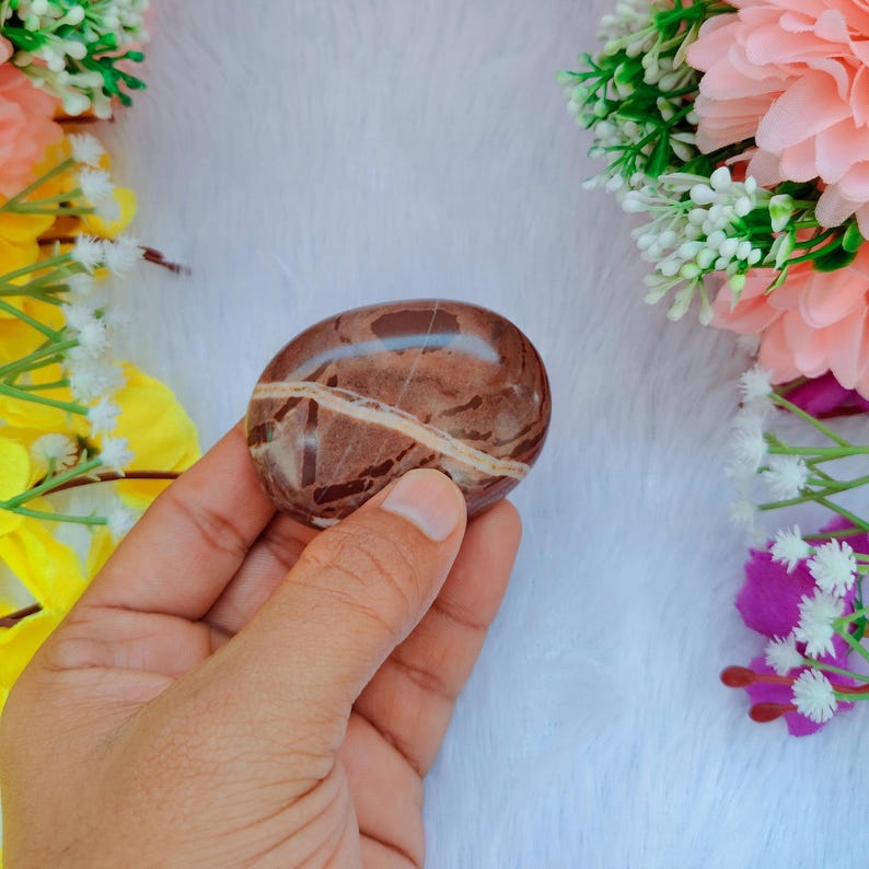 Natural Chocolate Jasper Crystal Palm Stone 58 Mm | Polished Agate ...