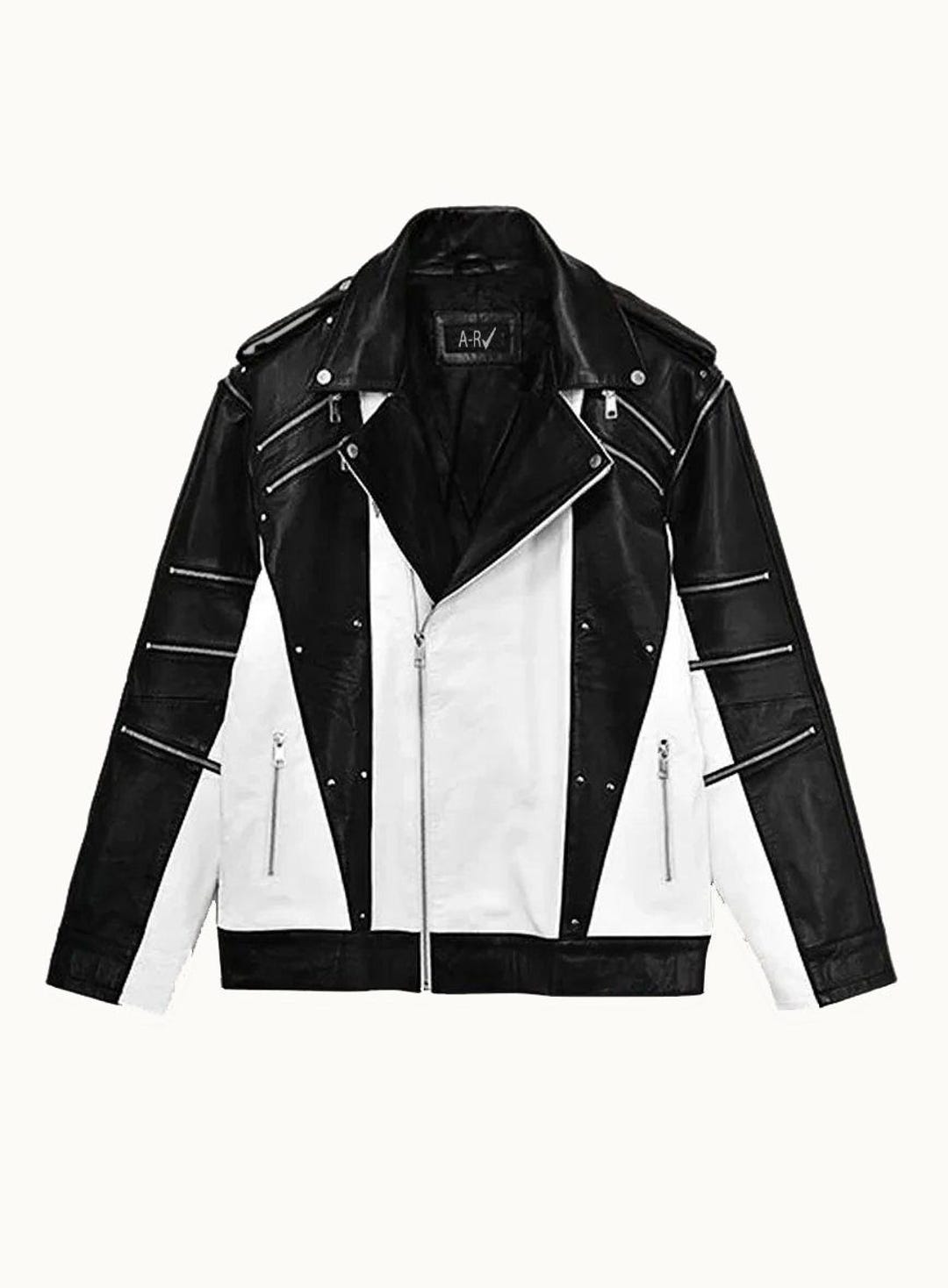 Michael Jackson Leather Jacket | Iconic Black & White Motorcycle Biker ...