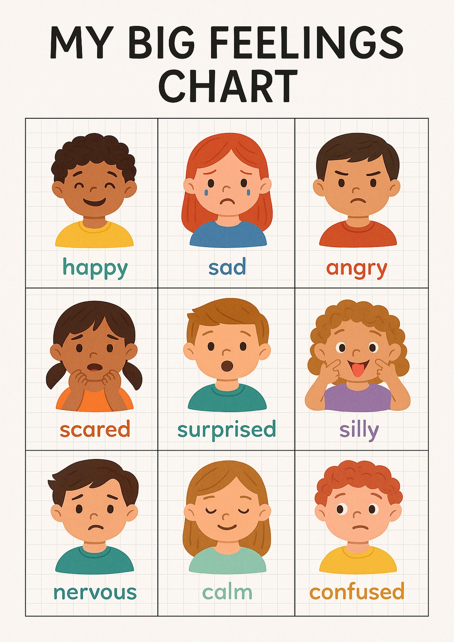 My Big Feelings Chart – Printable Emotions Poster for Kids | Emotional ...
