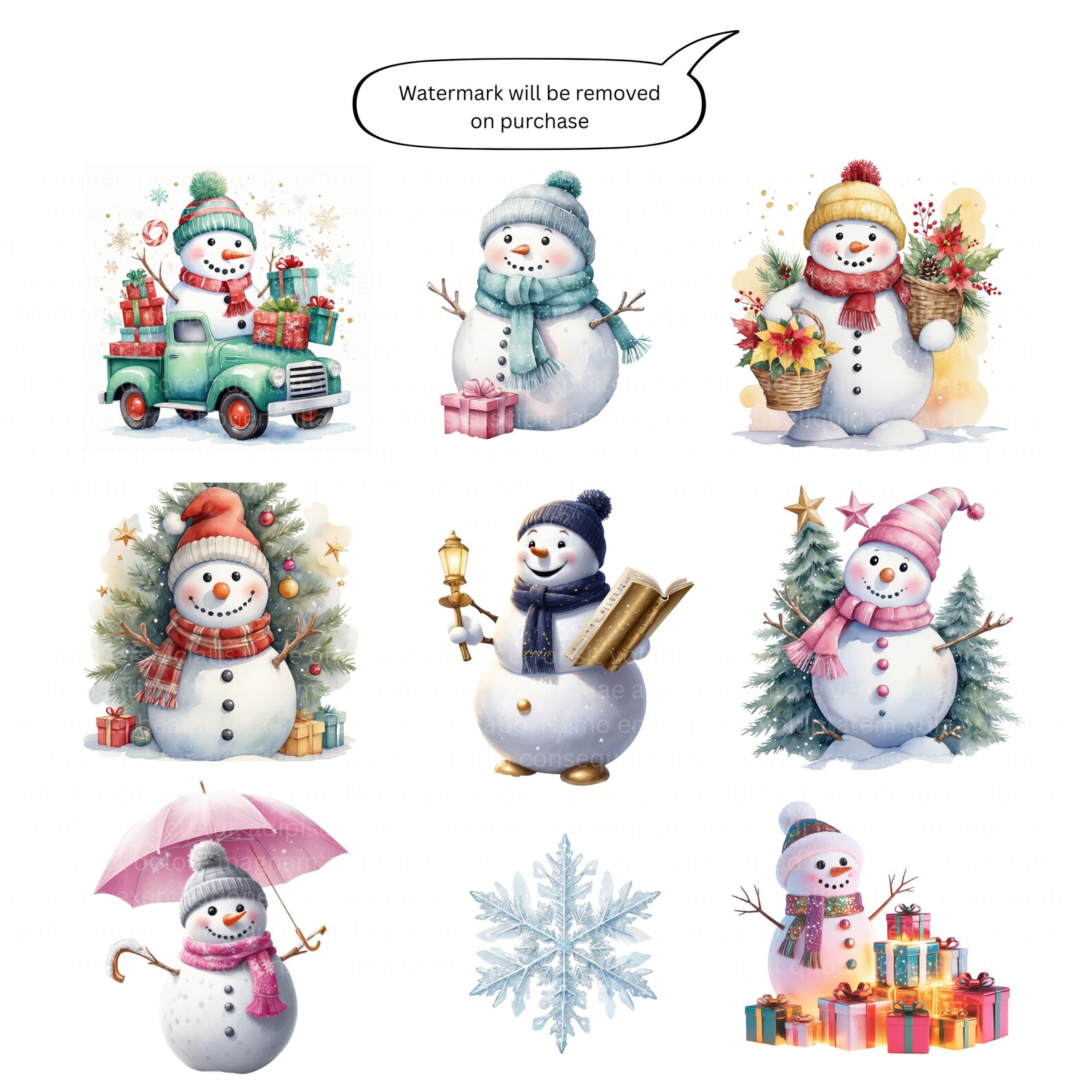 Watercolor Christmas Snowman Clipart Bundle | 33 PNG Graphics - Etsy