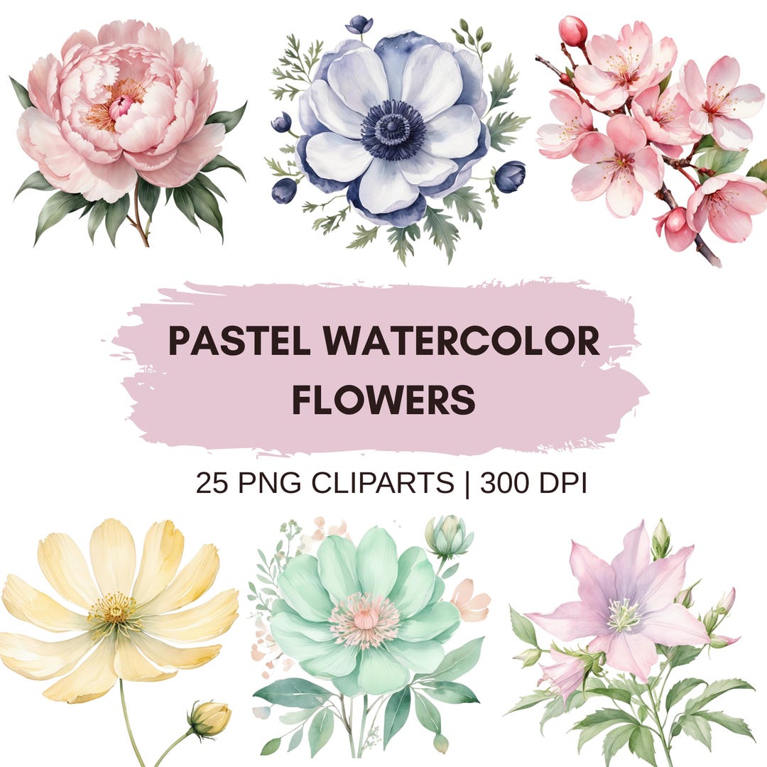 Pastel Watercolor Floral Clipart Bundle | Transparent Pngs | Wedding ...
