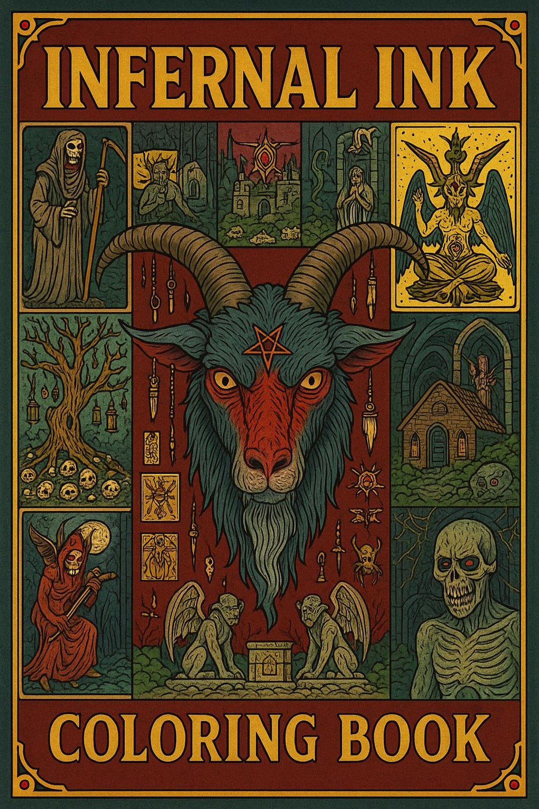 Satanic Horror Coloring Book: 50 Dark Fantasy Macabre Art Pages - Etsy