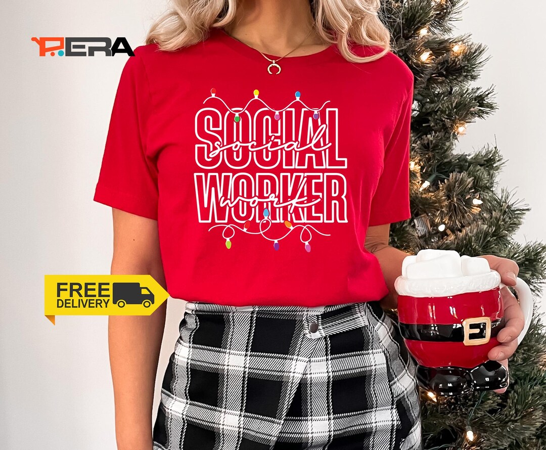 Christmas Social Worker Shirt: Xmas Lights Office Party T Shirt - Etsy