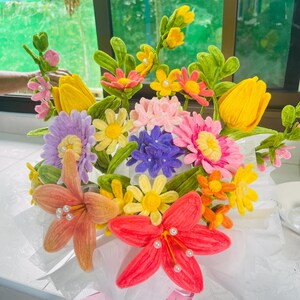 Handmade Colorful Velvet Chenille Wire Flower Arrangement – 5-inch Pot ...