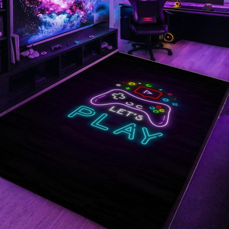 Neon Game Controller Rug: Gamer Room Decor - Etsy