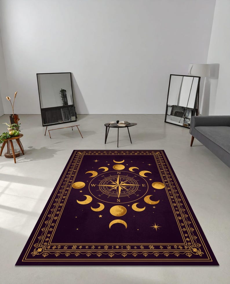 Celestial Moon Phase Rug, Astrology Compass Design, Living Room Rug ...