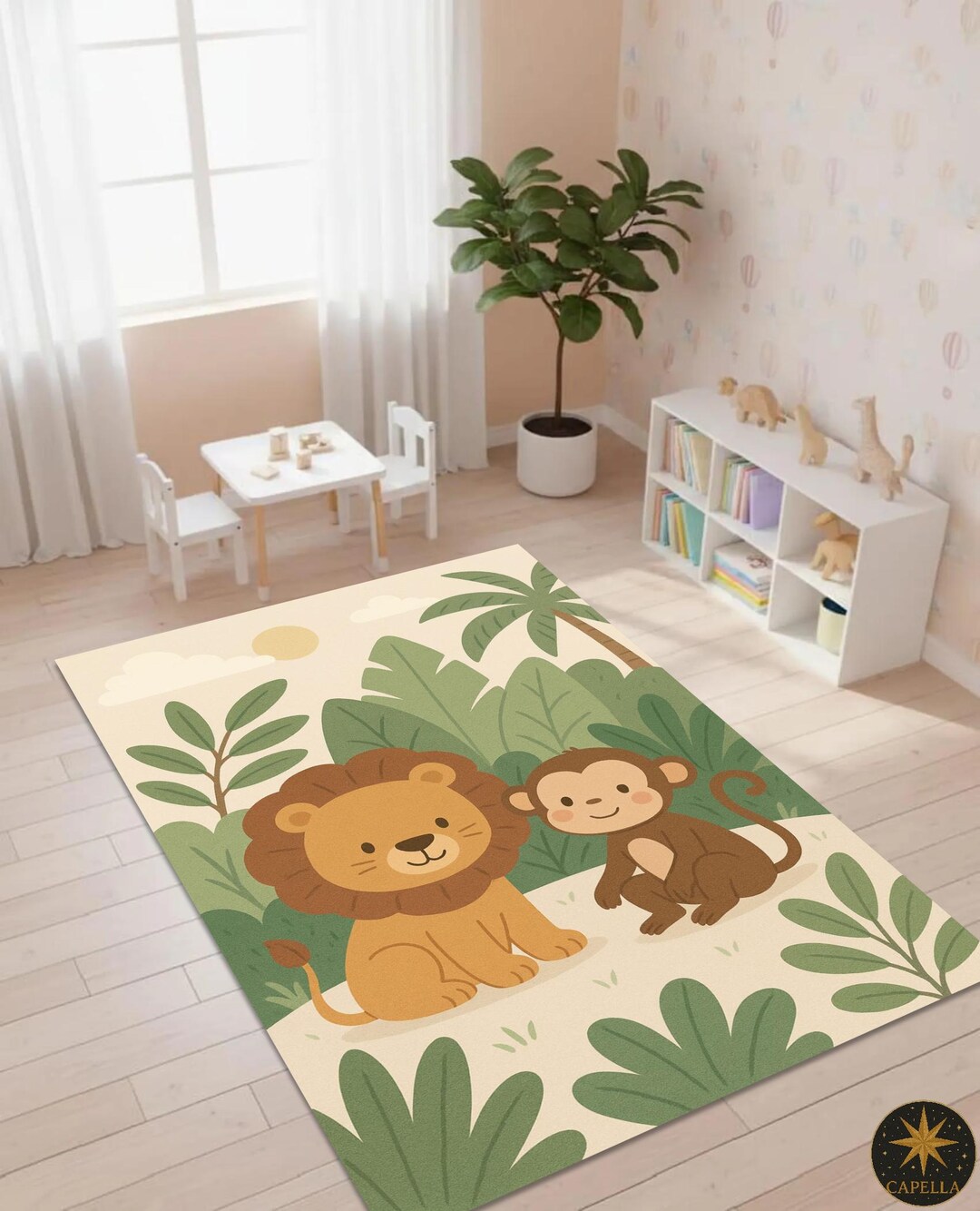 Jungle Animal Kids Rug – Lion and Monkey Nursery Carpet - Etsy