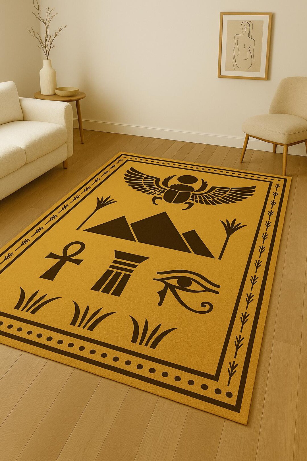 Egyptian Decor Rug: Pyramid, Ankh & Eye of Horus Symbols - Etsy