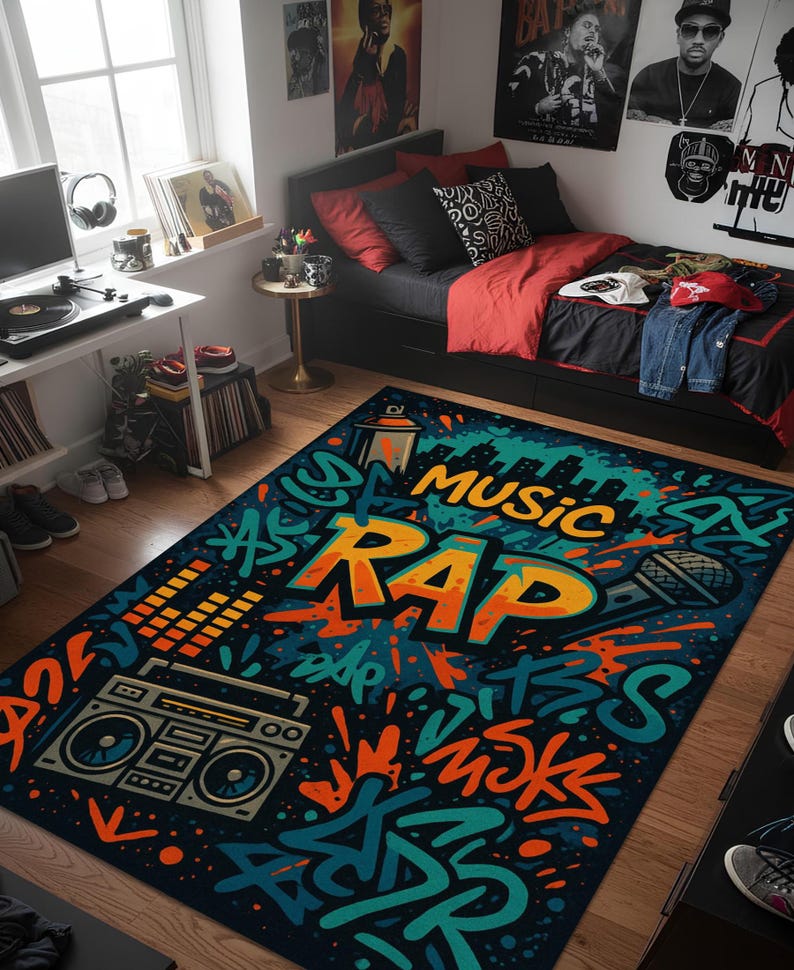 Graffiti Rap Music Rug – Hip Hop Style Teen Room Decor – Street Art ...