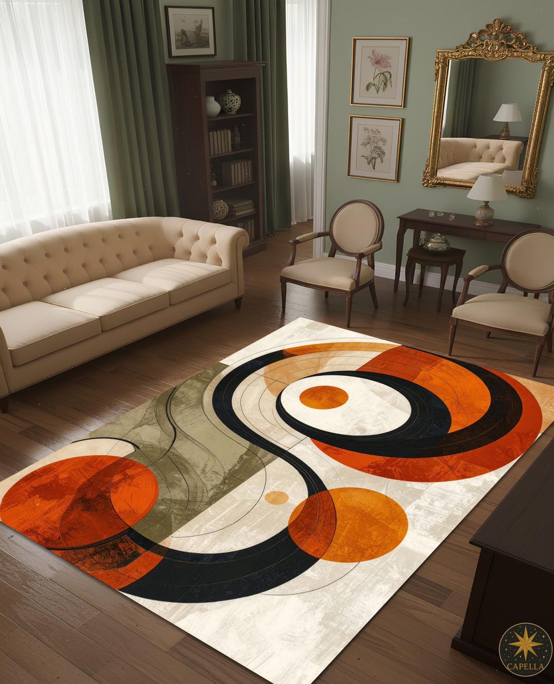 Mid Century Modern Abstract Rug Retro Geometric Circles Bauhaus ...