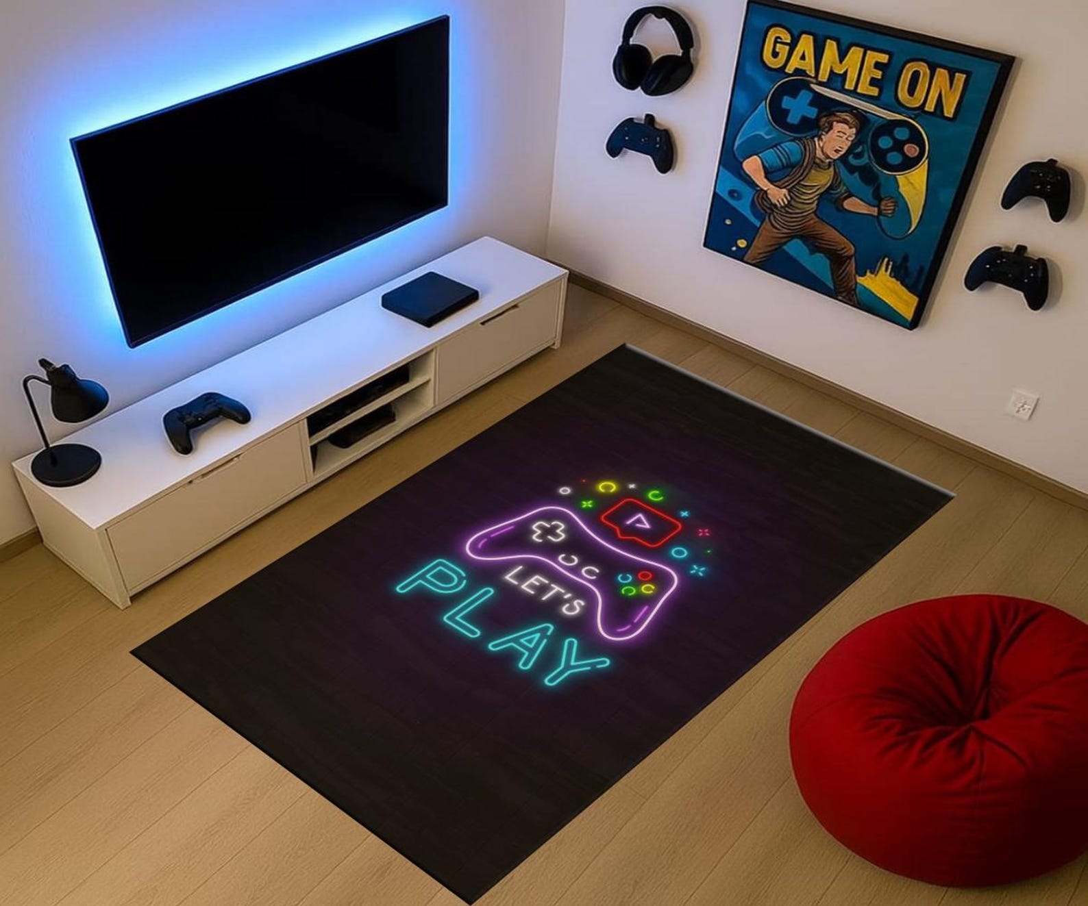 Neon Game Controller Rug: Gamer Room Decor - Etsy