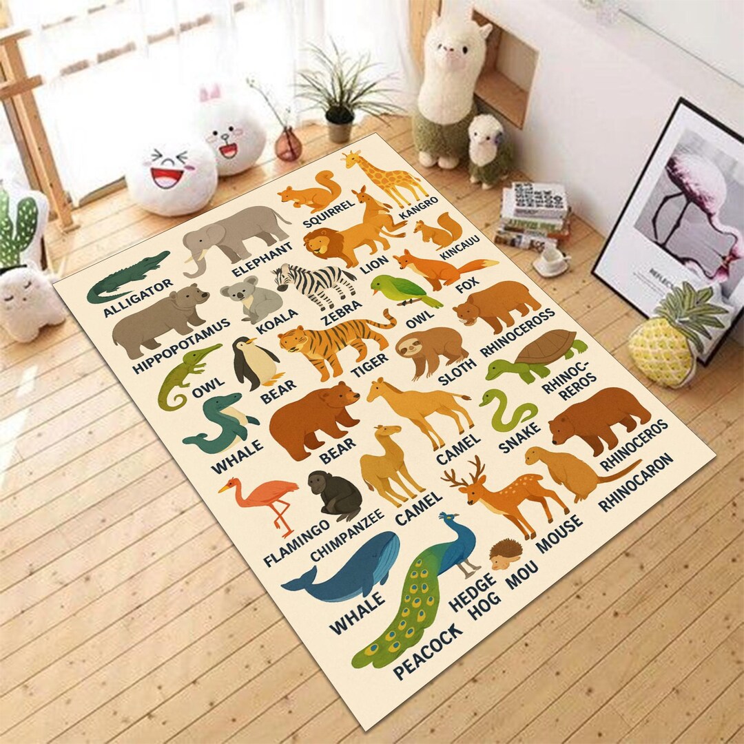 Colorful Animal Alphabet Rug for Kids – Educational Zoo Safari Carpet ...