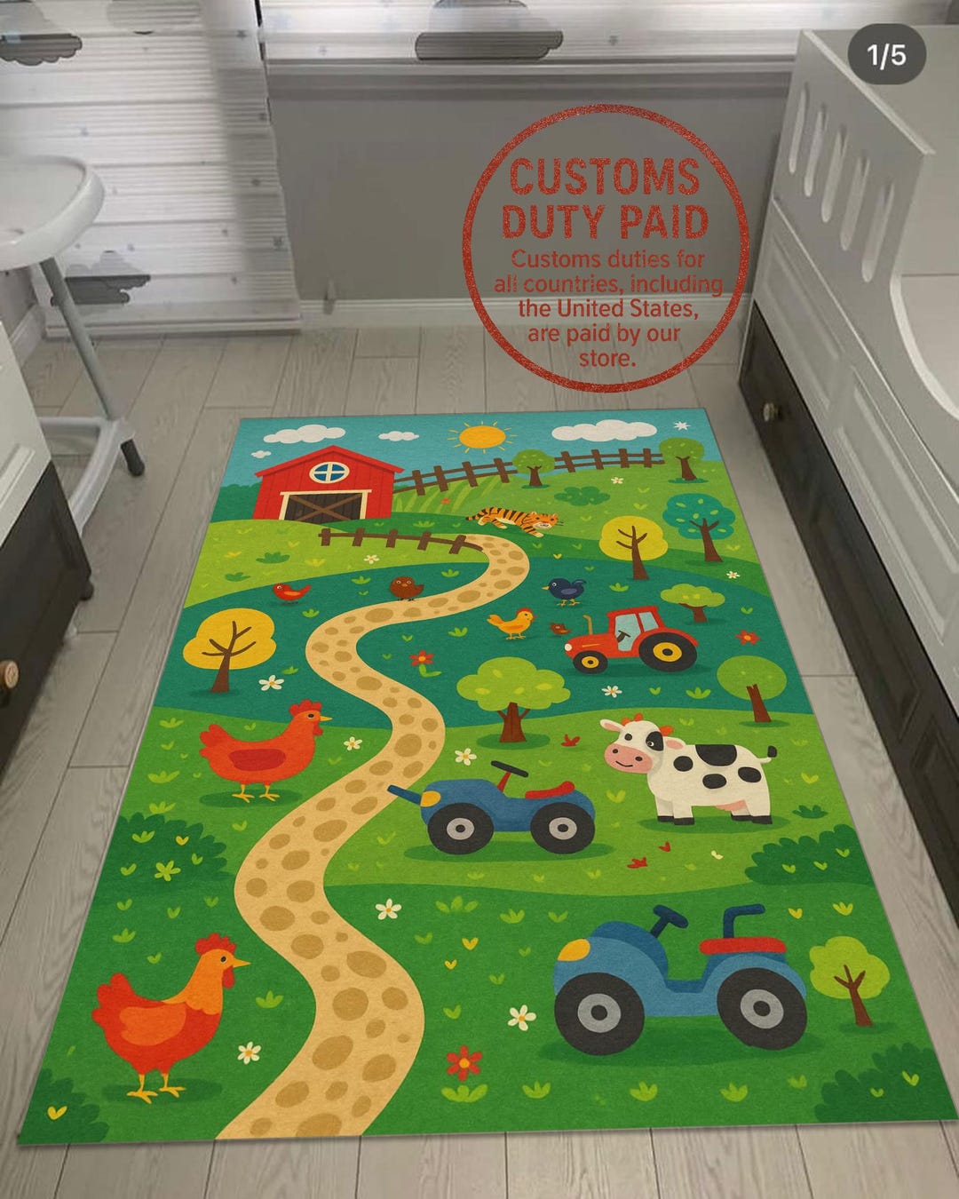 Farm Animals Kids Rug: Tractor, Cow, and Barn Play Mat - Etsy