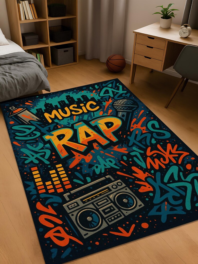 Graffiti Rap Music Rug – Hip Hop Style Teen Room Decor – Street Art ...
