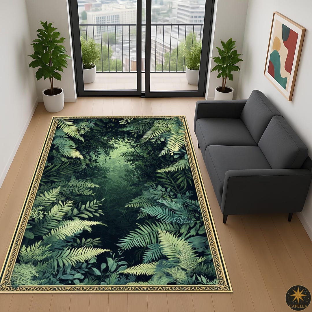 Tropical Botanical Jungle Rug, Lush Green Foliage Design, Nature ...