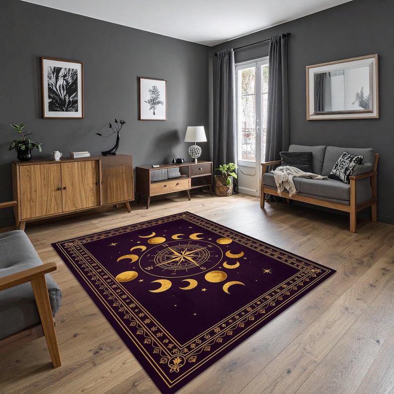 Celestial Moon Phase Rug, Astrology Compass Design, Living Room Rug ...