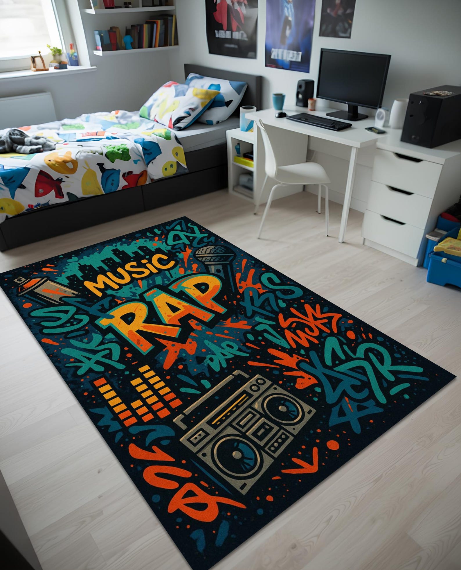 Graffiti Rap Music Rug – Hip Hop Style Teen Room Decor – Street Art ...