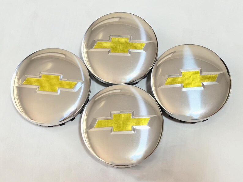 Set of 4 Chrome With Golden Grid Logo Aluminum 83mm Chevy Wheel Center ...