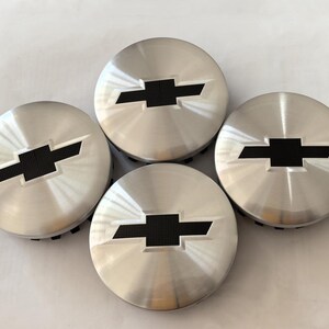Set of 4 Chrome With Black Grid Logo Aluminum 83mm Chevy Wheel Center ...