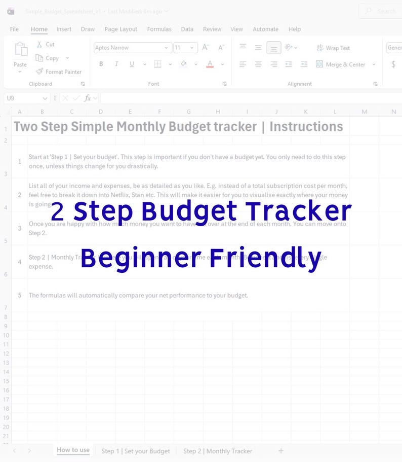 2 Step Budget Tracker – Simple Monthly Budget Spreadsheet for Beginners ...