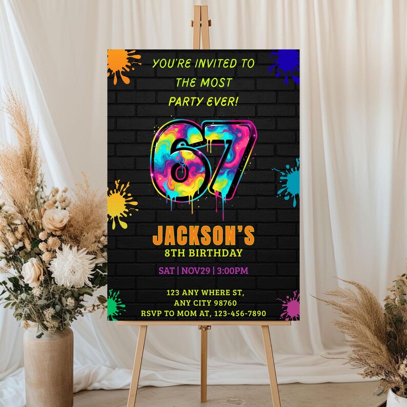 Editable Six Seven Graffiti Kids Birthday Party Invitation, Digital ...