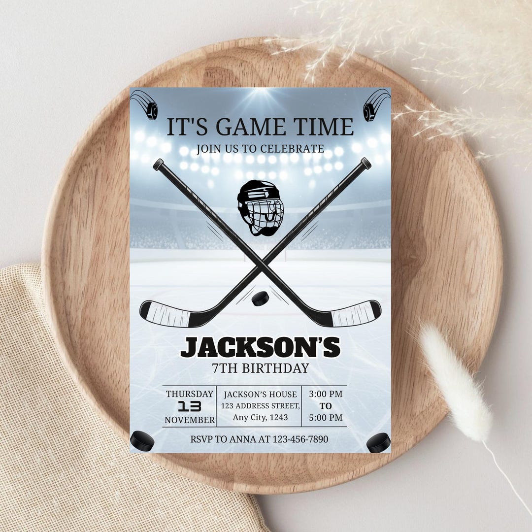 Editable Ice Hockey Birthday Party Invitation, Ice Hockey Party Invite ...