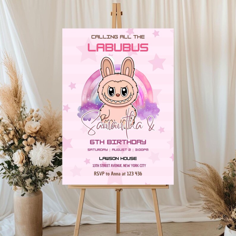 Labubu Birthday Party Invitation, Labubu Birthday Invitation Card ...