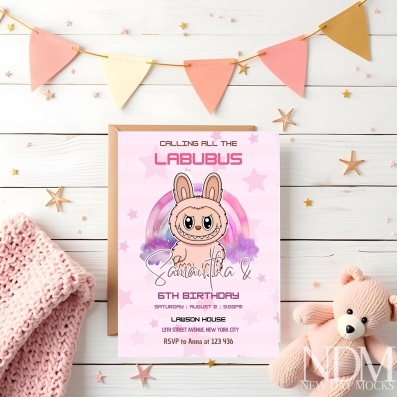 Labubu Birthday Party Invitation, Labubu Birthday Invitation Card ...