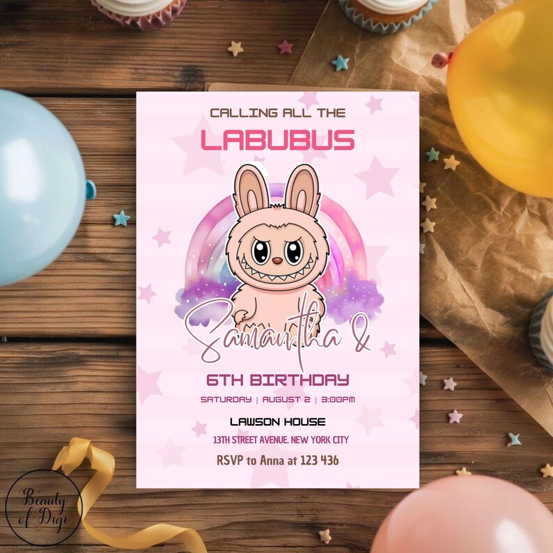 Labubu Birthday Party Invitation, Labubu Birthday Invitation Card ...